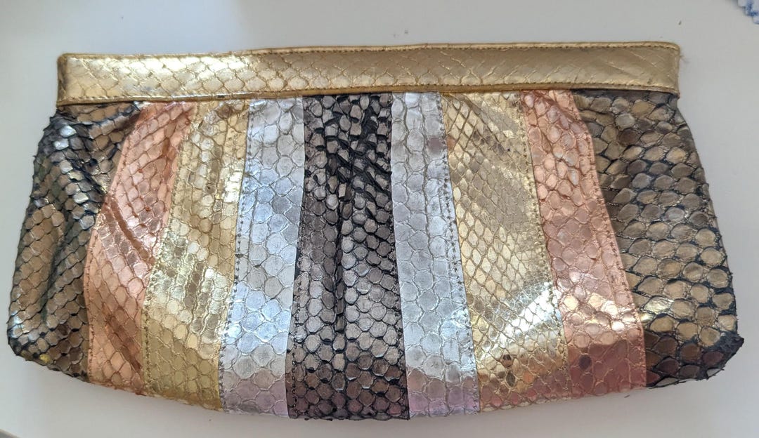 Morris Moskowitz Evening Clutch Gold Silver Copper Brown Metallic ...