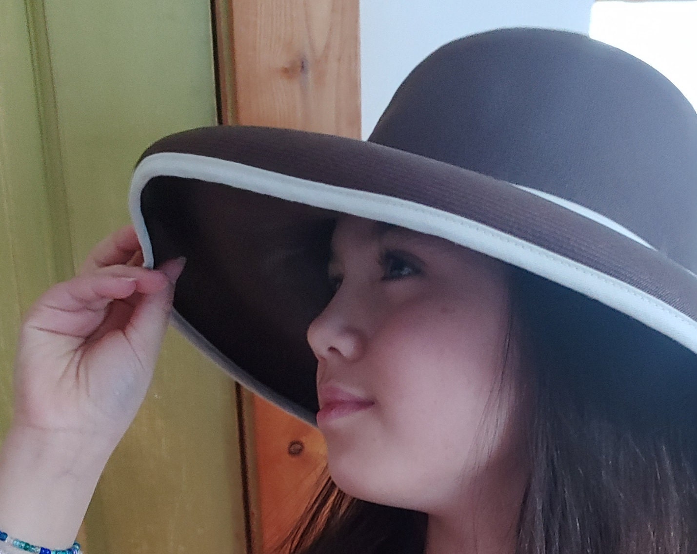 70s Frank Olive Brown Wide Brim Straw Hat W White Trim - Etsy