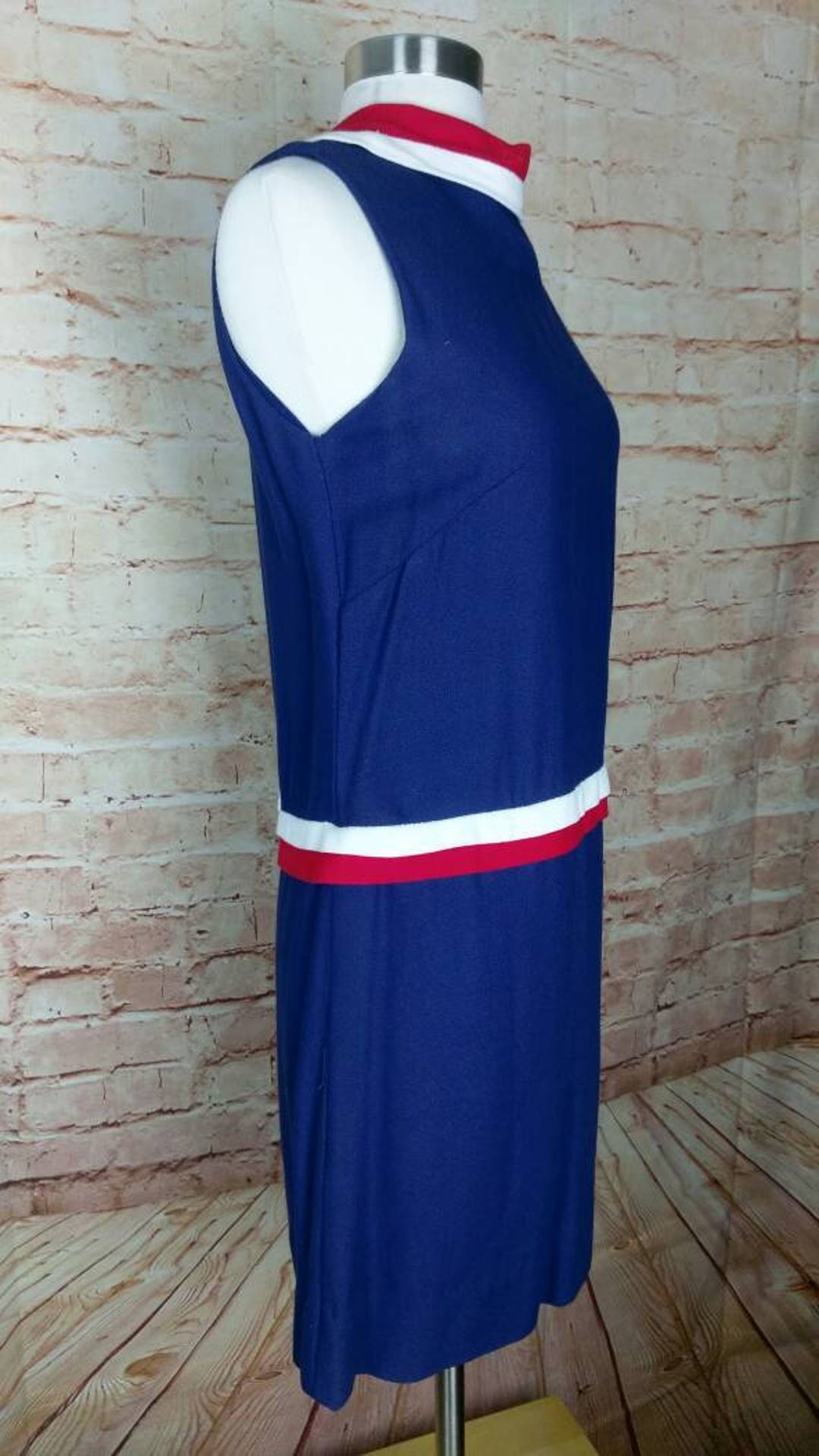 Louis Caring of London 60s Mod Crepe Shift Dress Blue Red White Size 40 ...