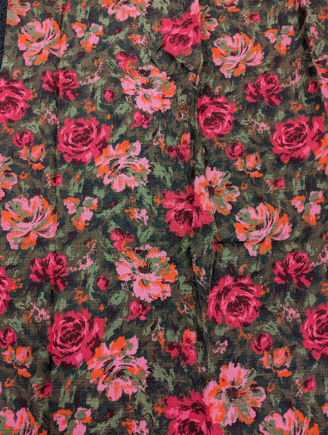 Mid Century Barkcloth Roses Drape Panels Deadstock - Etsy