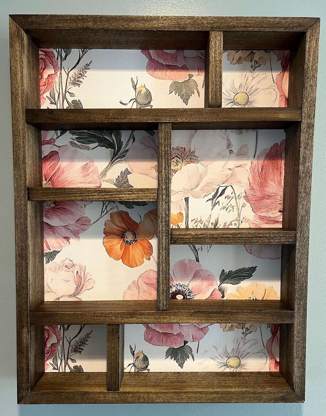 Handmade Wooden Trinket Shelf – Floral Lined Wall Display - Etsy