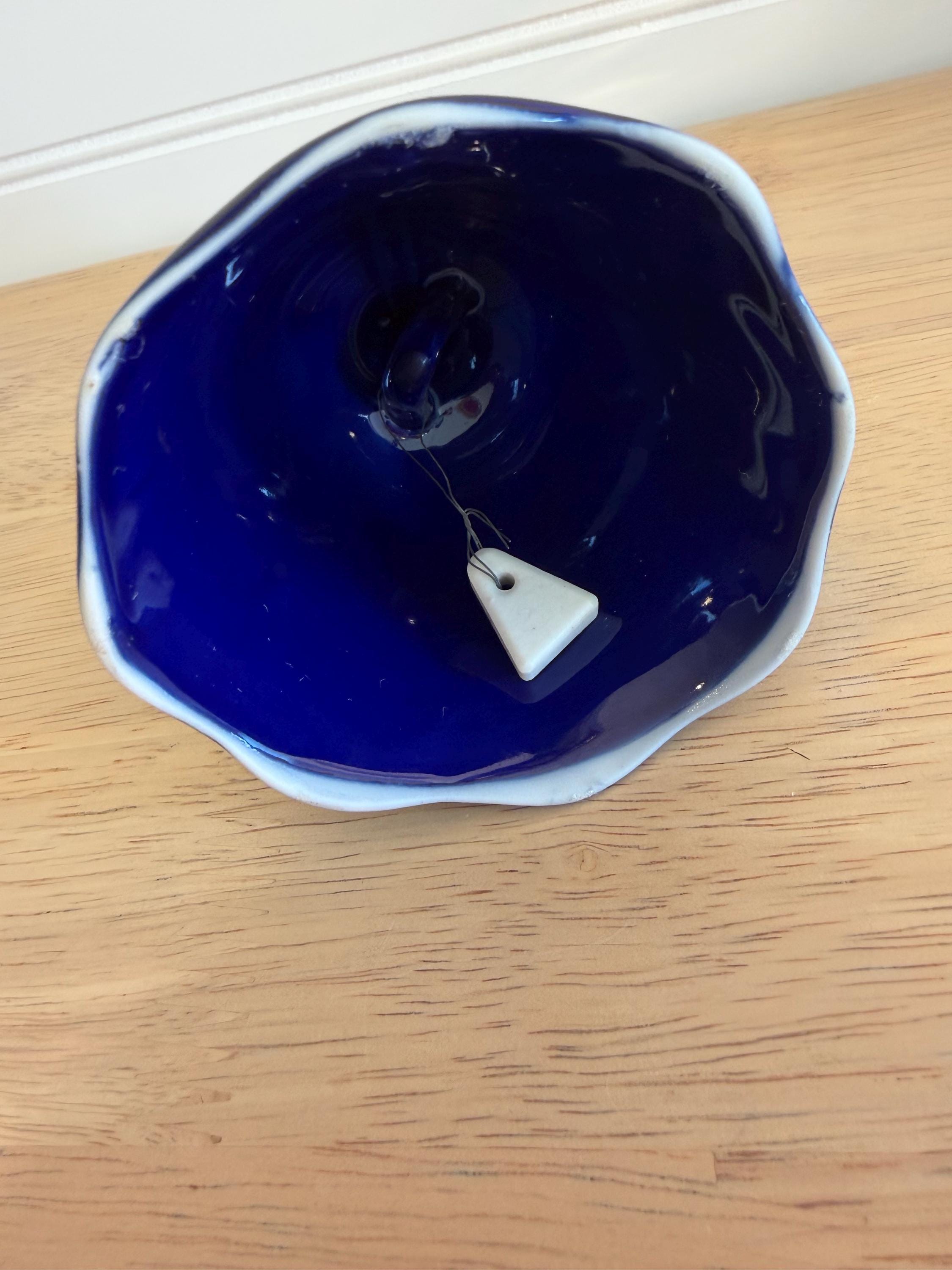 Vintage Cobalt Blue Hand Bell | Floral Gold Accent Bell | Decorative ...