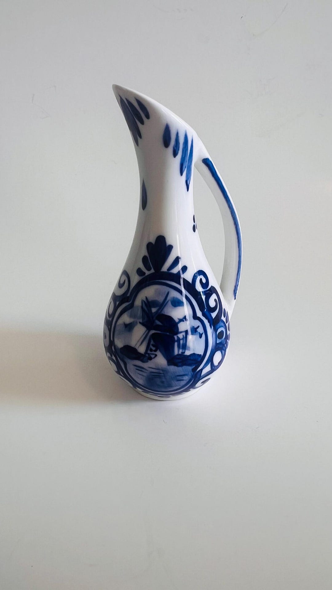 Small Delft Blue Hand-painted Mini Pitcher Vase With Windmill Scene ...