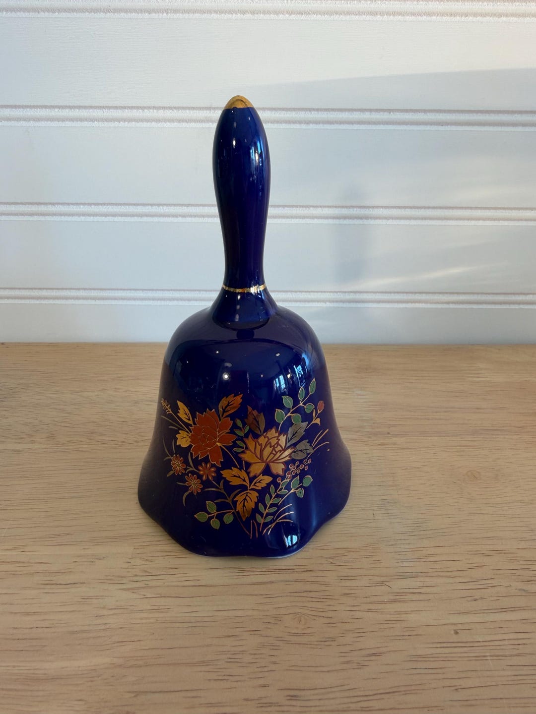 Vintage Cobalt Blue Hand Bell | Floral Gold Accent Bell | Decorative ...