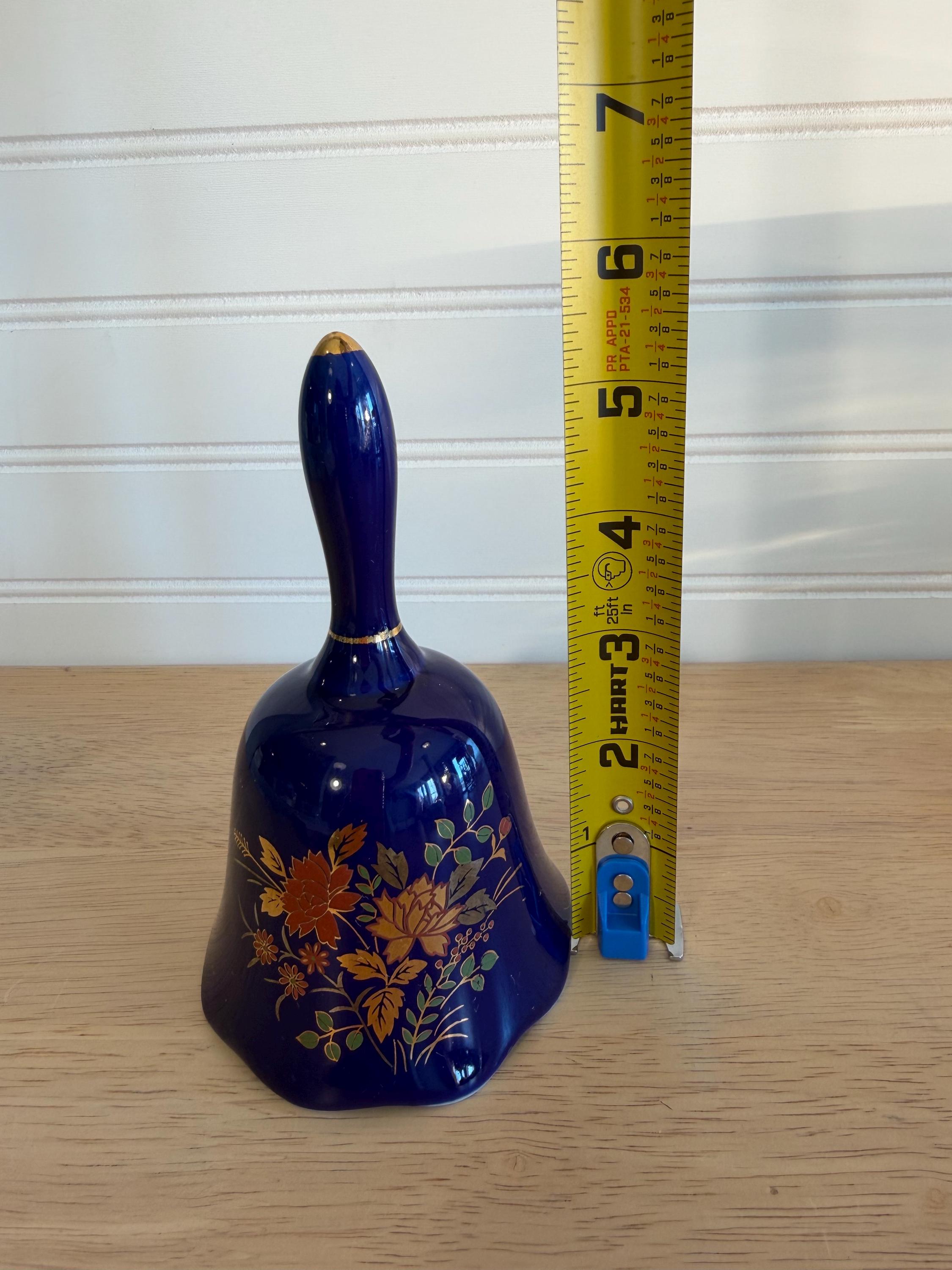 Vintage Cobalt Blue Hand Bell | Floral Gold Accent Bell | Decorative ...