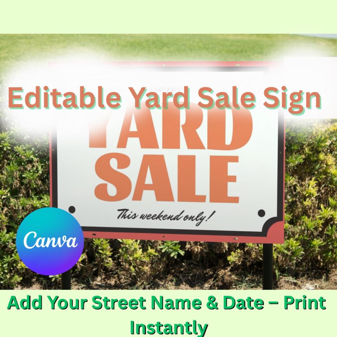 Yard Sale Sign Template | Printable Garage Sale Sign | Editable Canva ...