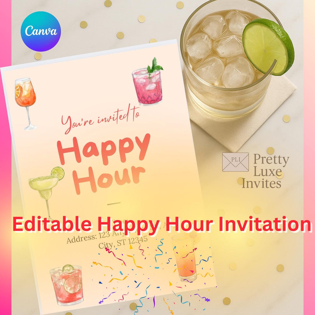Happy Hour Invitation | Editable Cocktail Party Template Digital ...