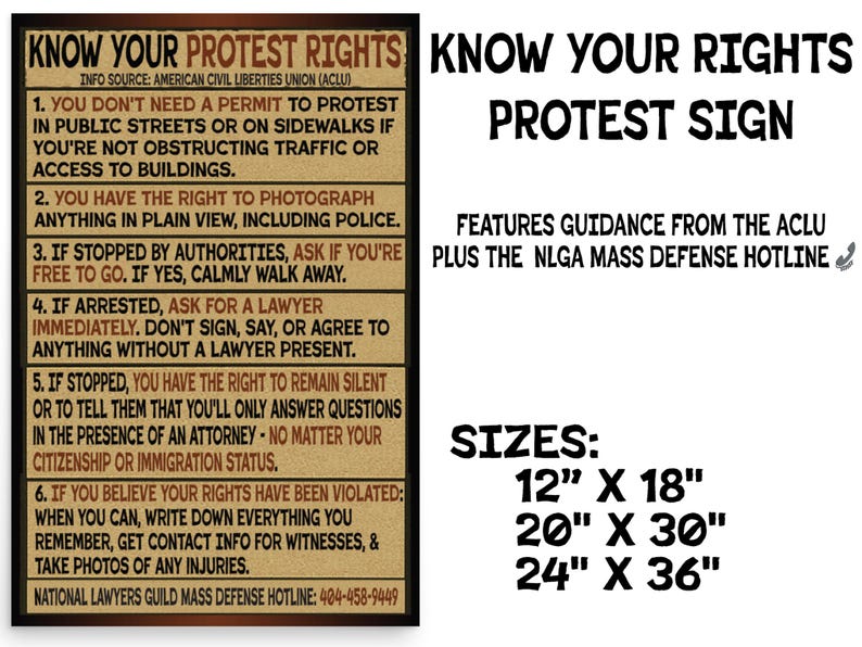 Know Your Rights Protest Sign With Mass Defense Hotline Number - Etsy