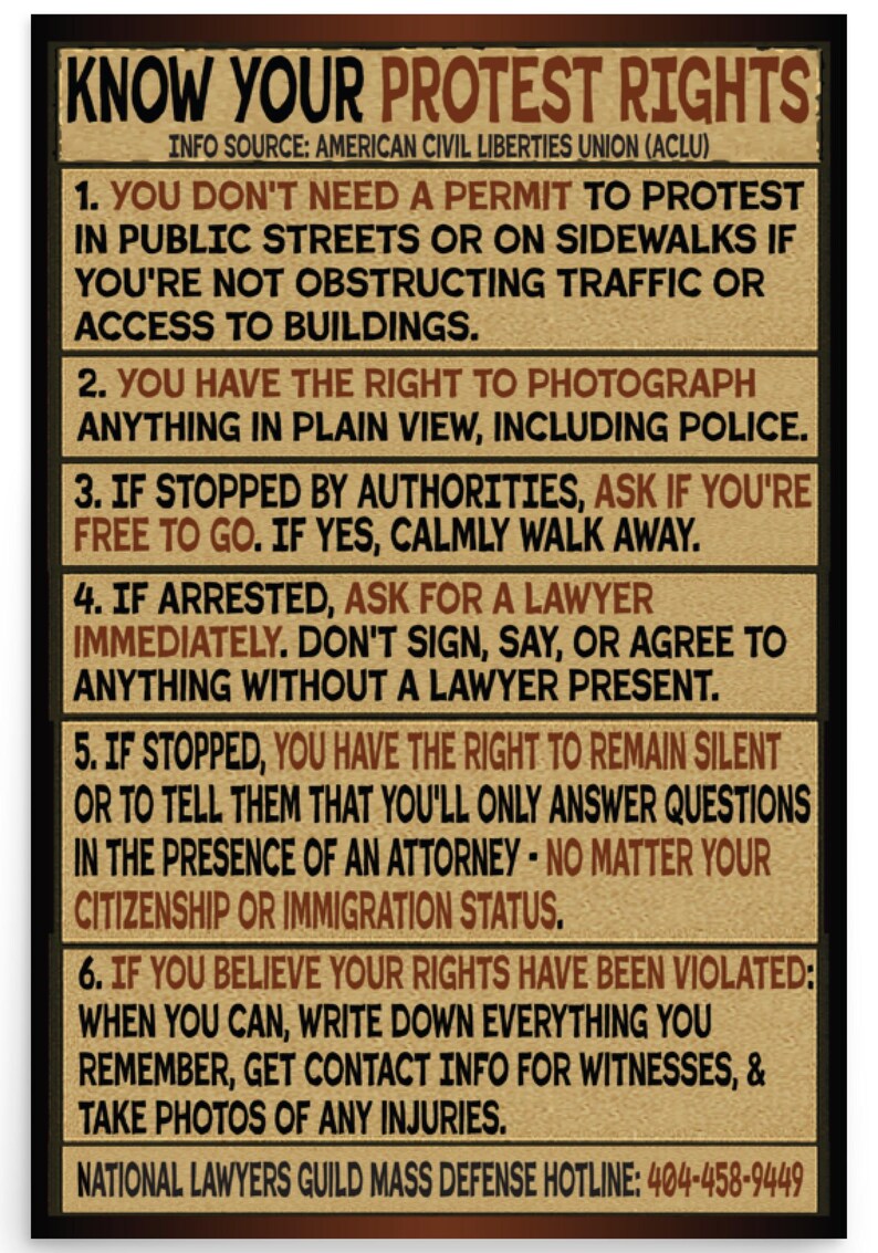 Know Your Rights Protest Sign With Mass Defense Hotline Number - Etsy