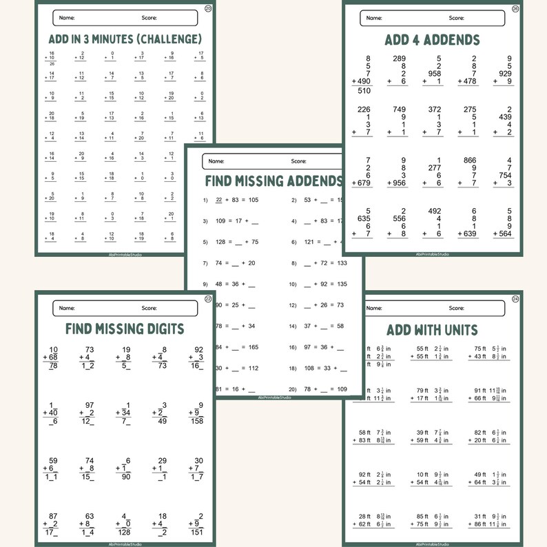 Addition Math Worksheets | Easy to Hard 30-pages Worksheets | Good for ...