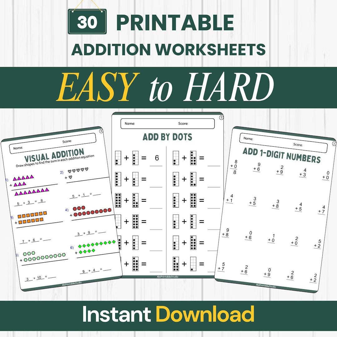 Addition Math Worksheets | Easy to Hard 30-pages Worksheets | Good for ...