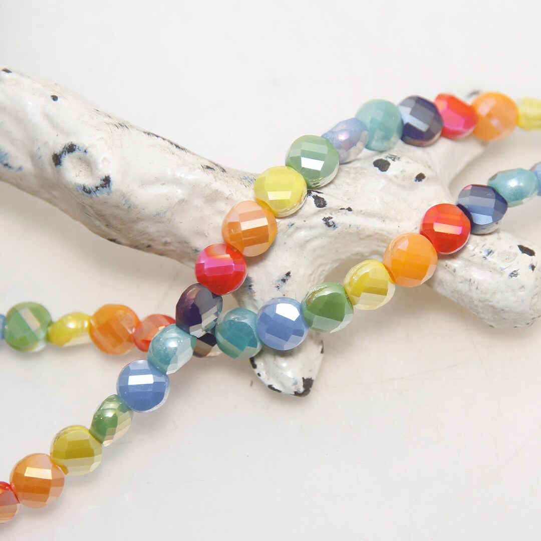 Little Faceted Lustre Rainbow Dime Shaped Beads X 7 - Etsy Australia