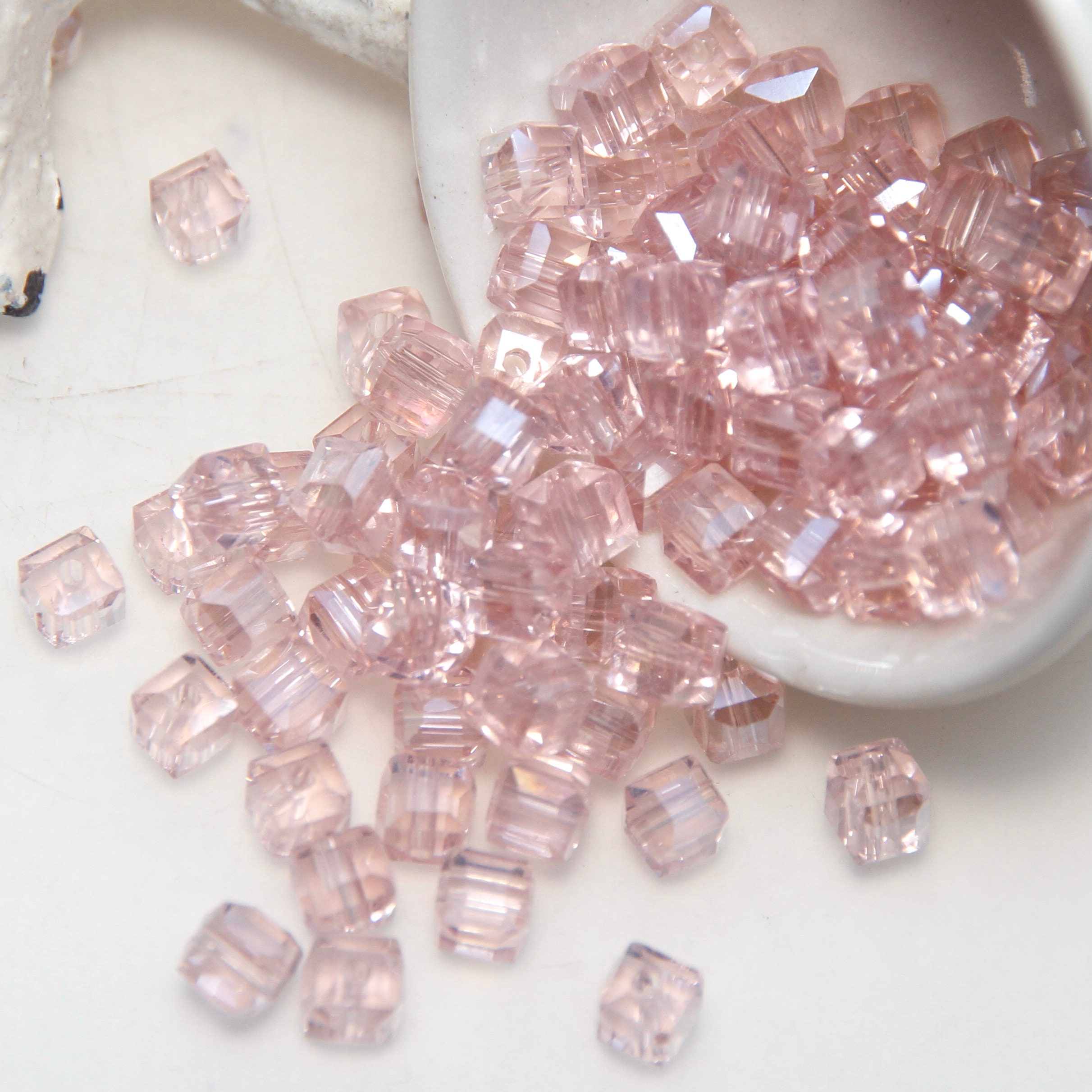 5mm Very Pale Transparent Pink Crystal Cube Beads X 25 - Etsy Australia