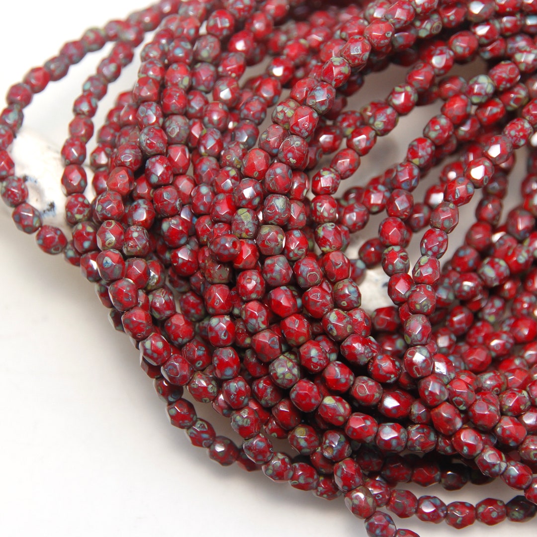Dark Red Opaque With Picasso Finish 4mm Fire Polished Crystal X 50 ...