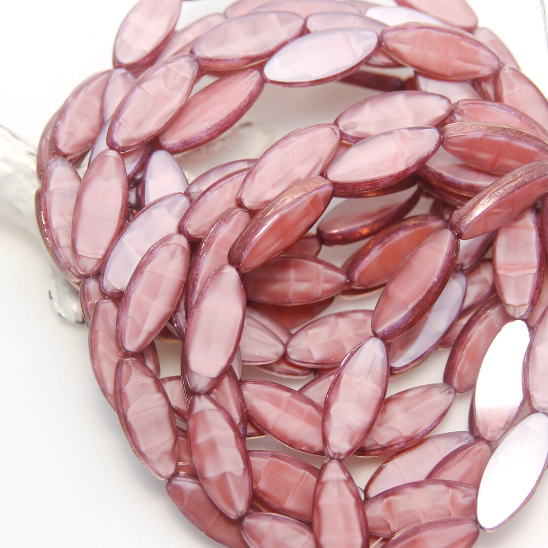 Czech Glass Spindle Pink Silk Table Cut Oval Beads With Bronze Finish X ...
