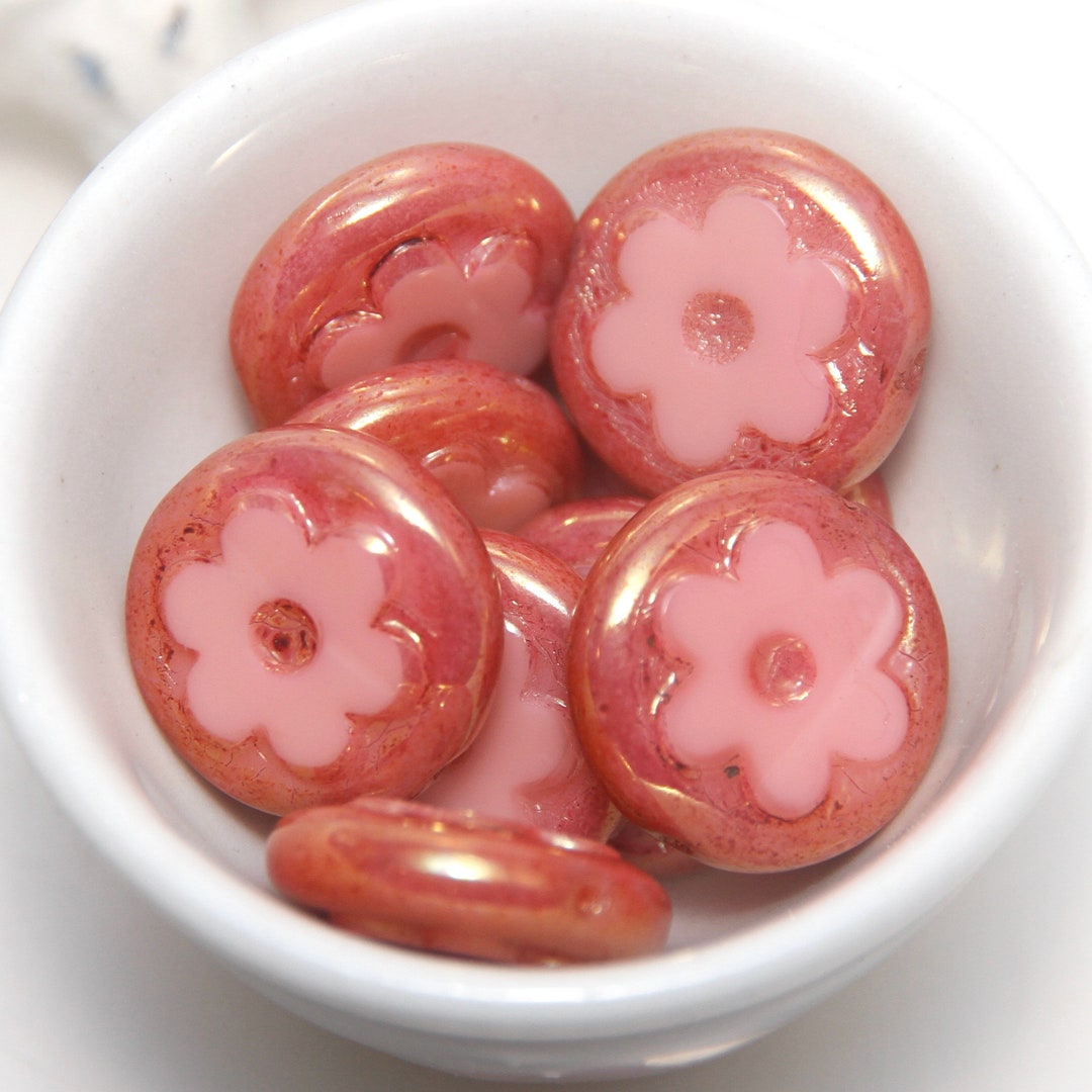 17mm Salmon Pink Hippy Flower Daisy Dimes Czech Glass Beads X 2 - Etsy ...