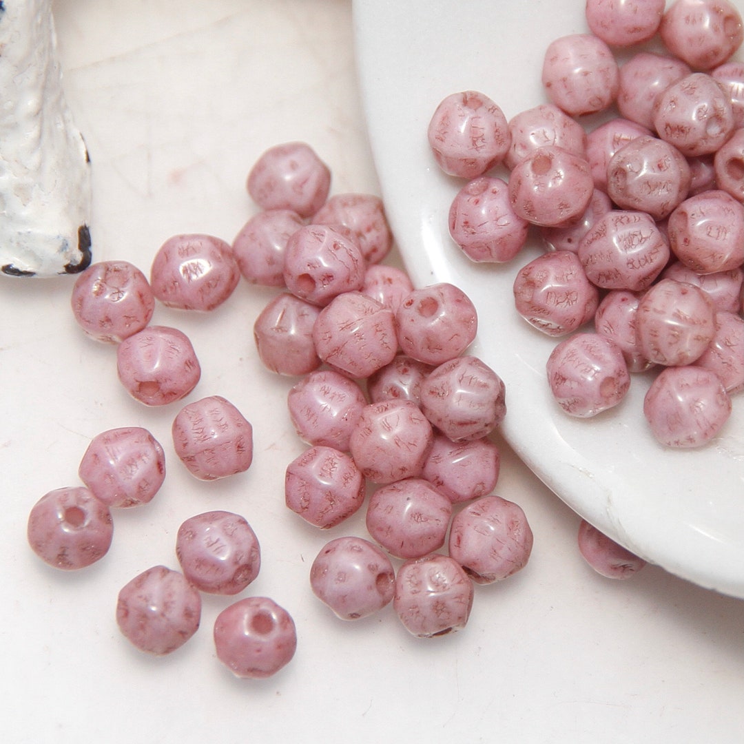 Opaque Dusty Rose Pink Lustre 4mm Textured Fire Polished Crystal X 20 ...