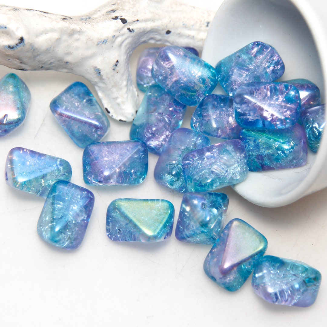 Meteorite Crackle Light Purple Blue Metallic Coat 14mm Czech Glass X 5 ...