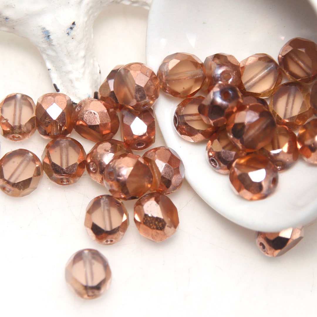 Czech Glass Peach Window Cut With a Bronze Finish X 6 Beads - Etsy