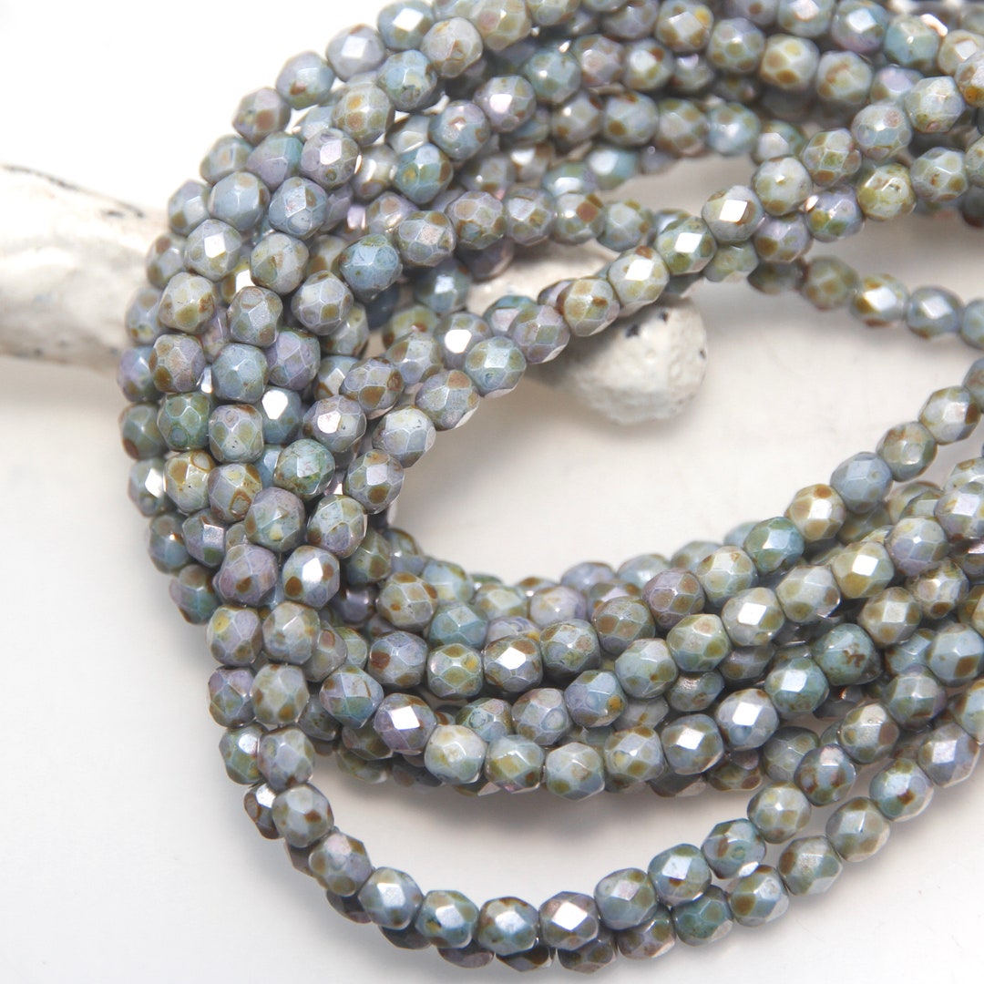 Opaque Stone With Picasso Lustre Finish 4mm Fire Polished Crystal X 25 ...