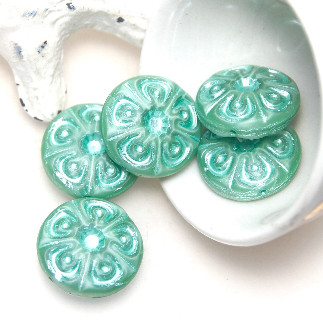 18mm Matte Light Green Flower Daisy Dimes X 1 Czech Glass Bead - Etsy