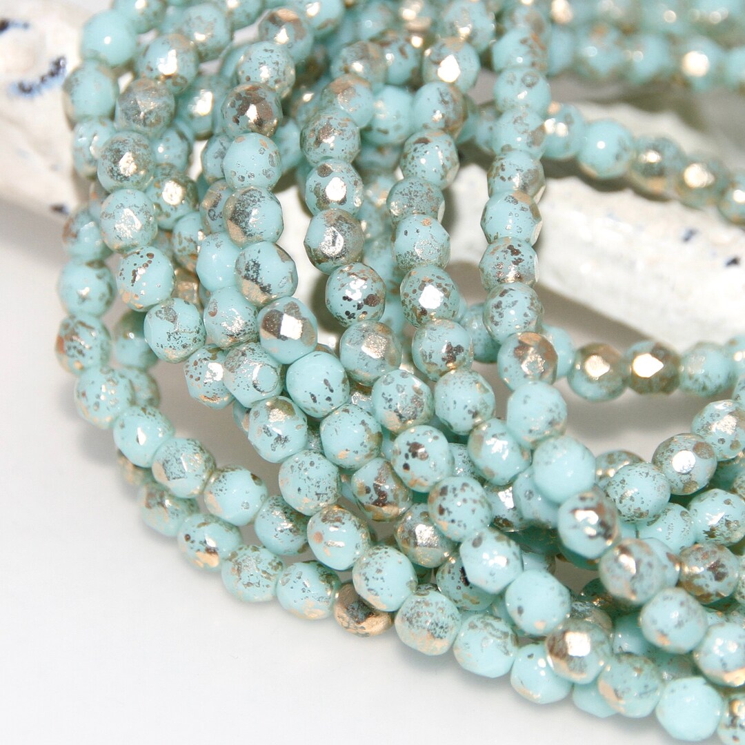 4mm Bead Mint Green With Gold Finish X 50 Czech Glass Beads - Etsy
