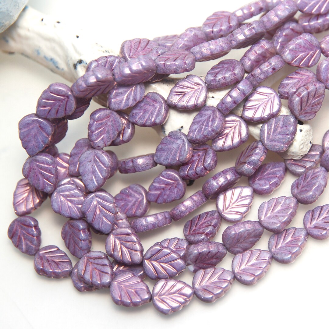 Czech Glass Lilac Purple Lustre Leaves Centre Drilled X 5 Beads - Etsy ...