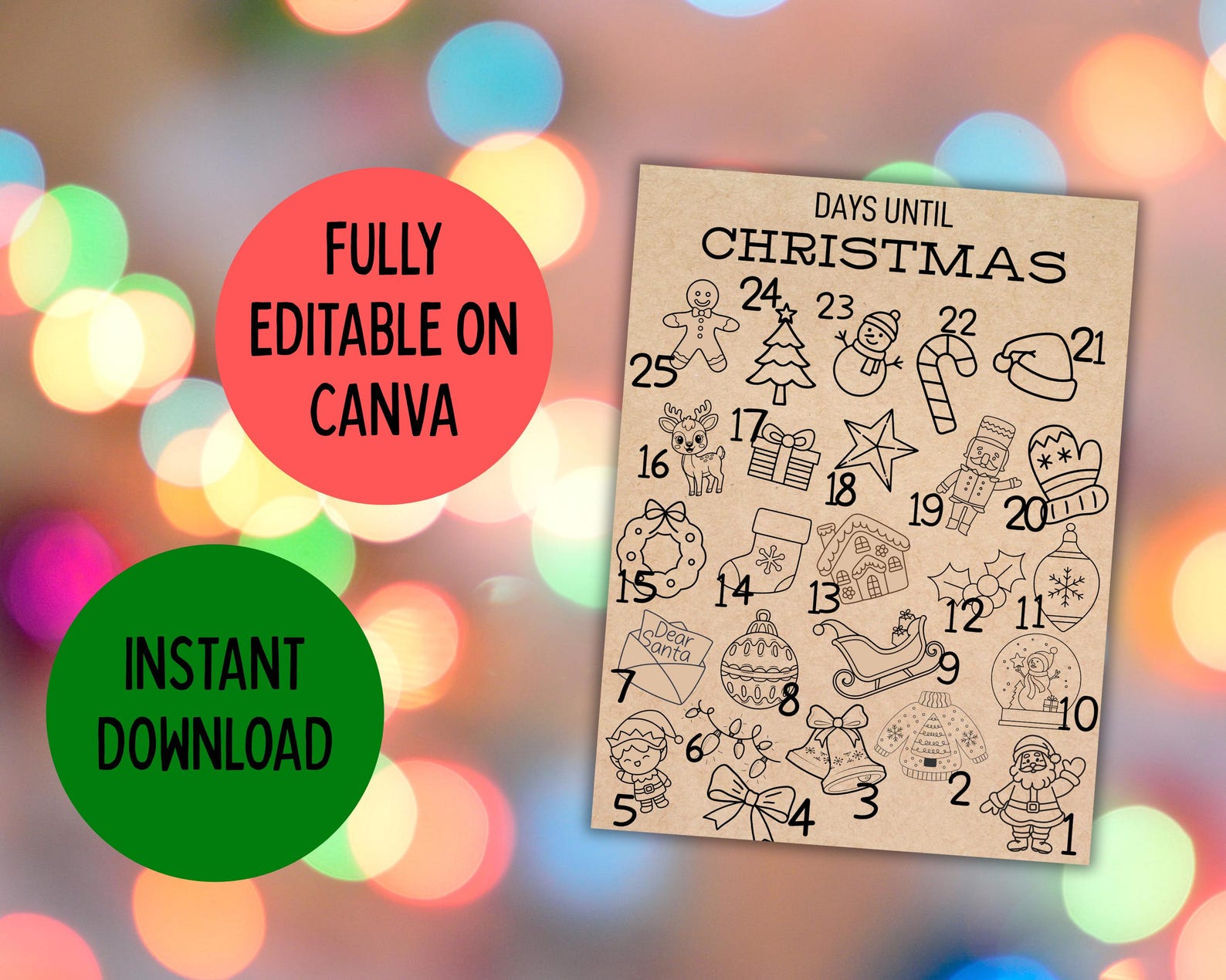 Countdown to Christmas Digital Download Template - Etsy