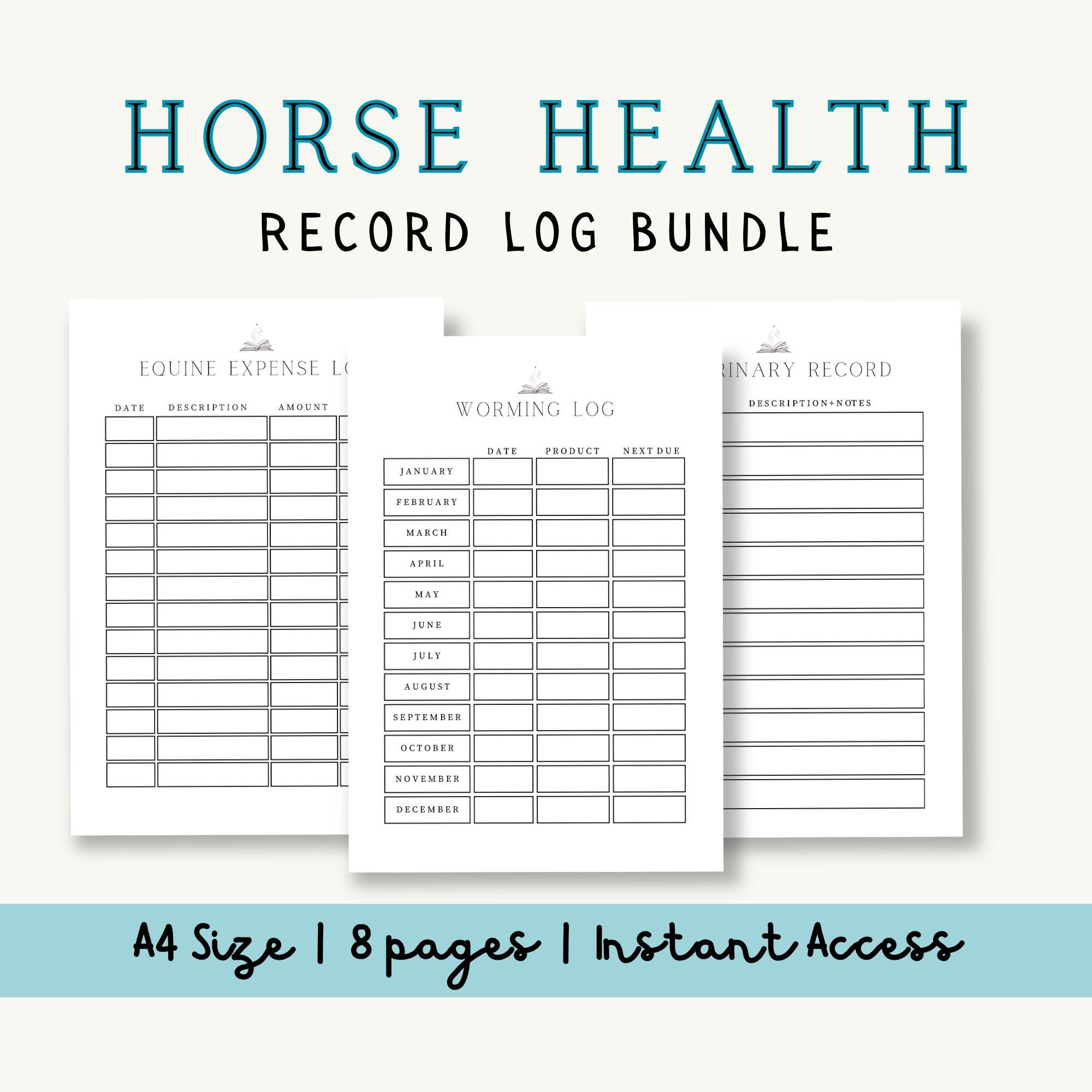Horse Health Record Keeping Bundle | Printable Sheets & Logs | Equine ...