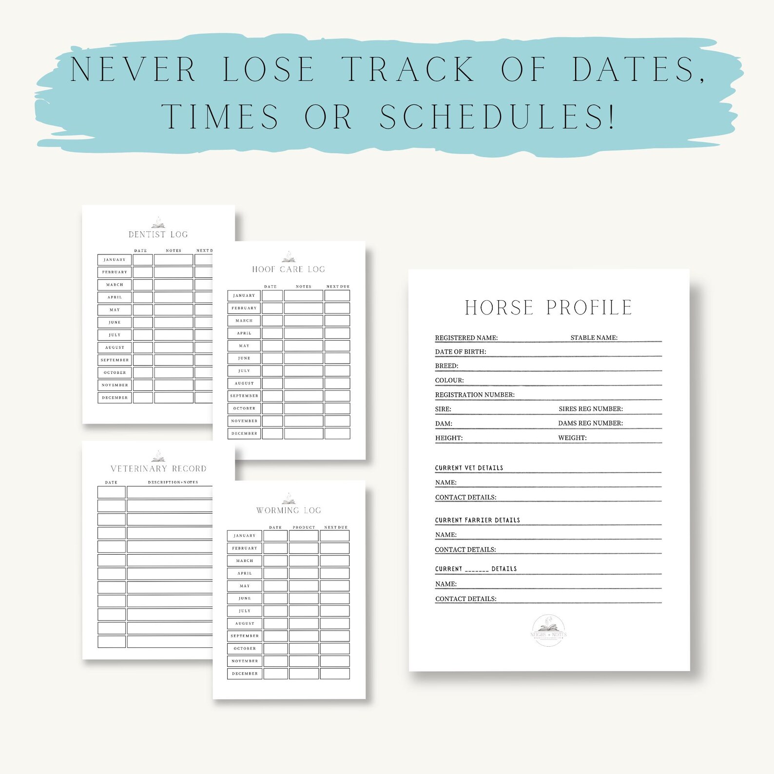 Horse Health Record Keeping Bundle | Printable Sheets & Logs | Equine ...