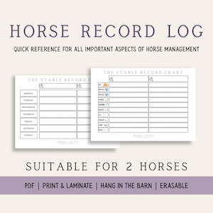 Horse Barn Record Keeping Sheet | Equine Care Schedule Charts | Two ...
