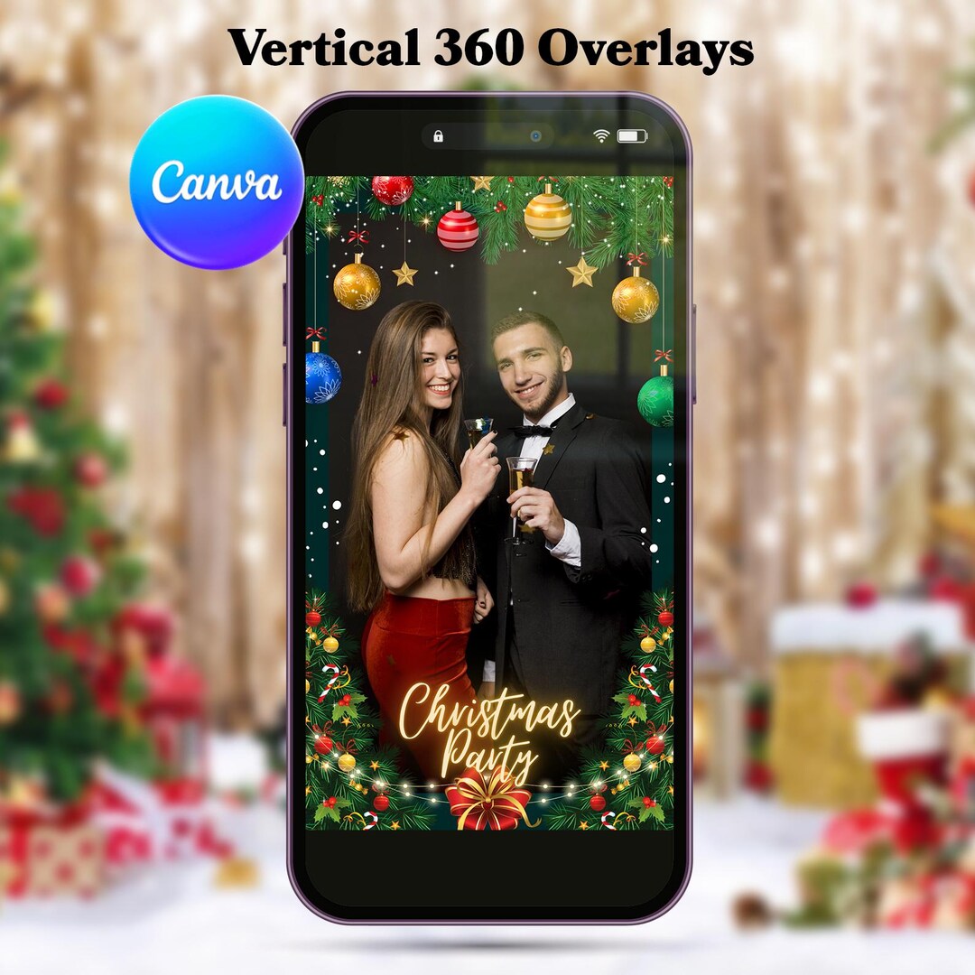 Christmas 360 Photo Booth Overlay Green and Gold Elegant Xmas Party ...