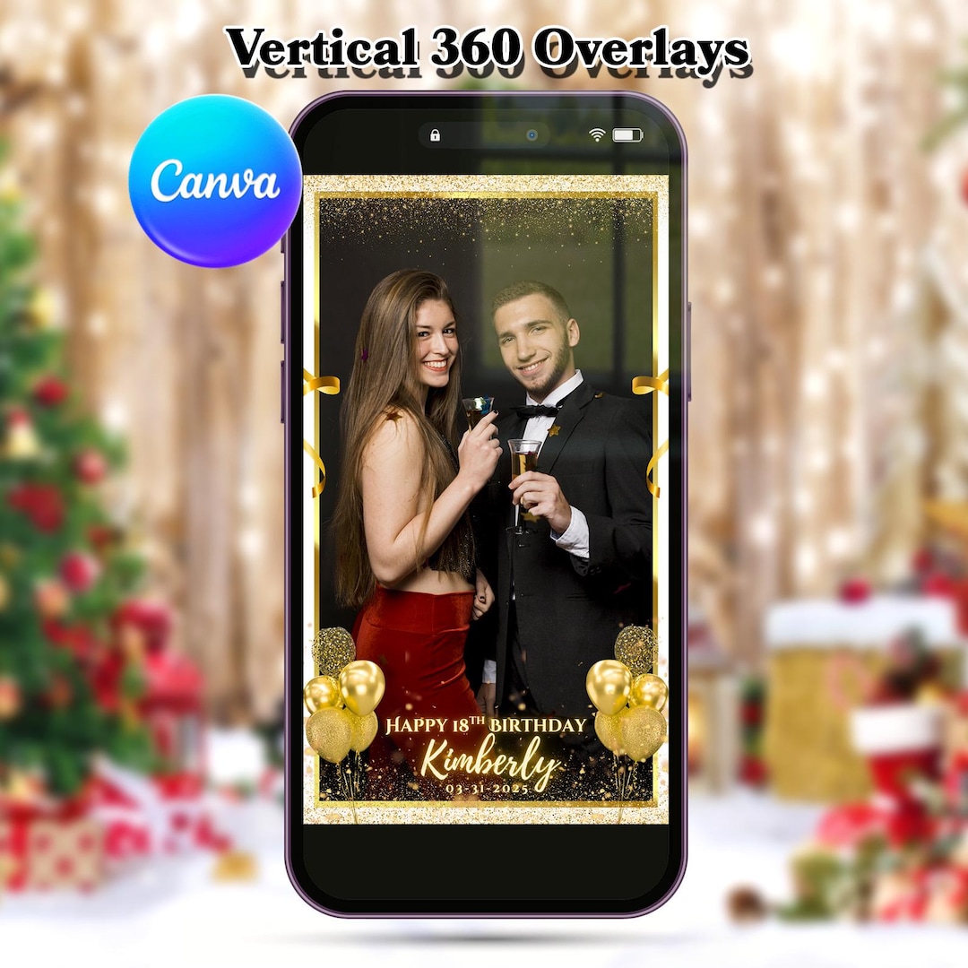Golden Birthday 360 Photo Booth Overlay White Gold 360booth Overlay 50 ...