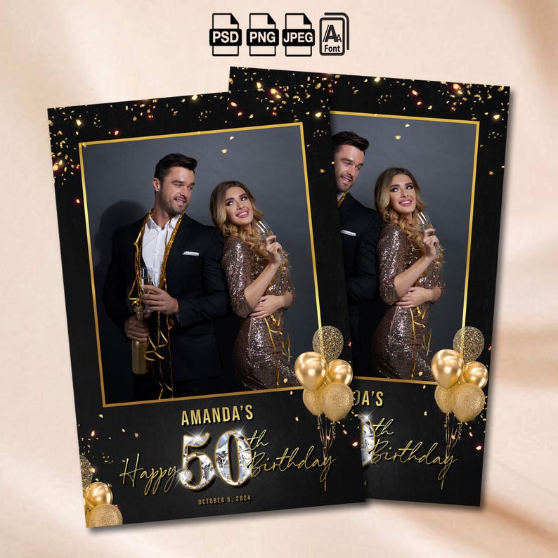 Birthday Photobooth Template Black, Gold, Silver Balloons Glitters 4x6 ...