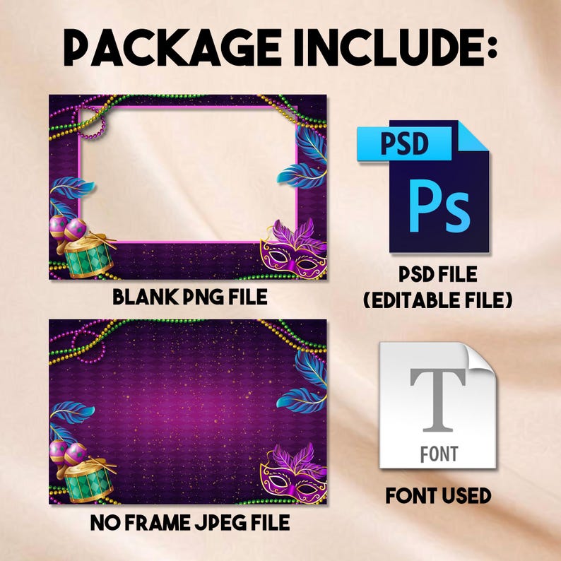 Mardi Gras Photobooth Template Carnival Party Photo Booth Frame Purple ...