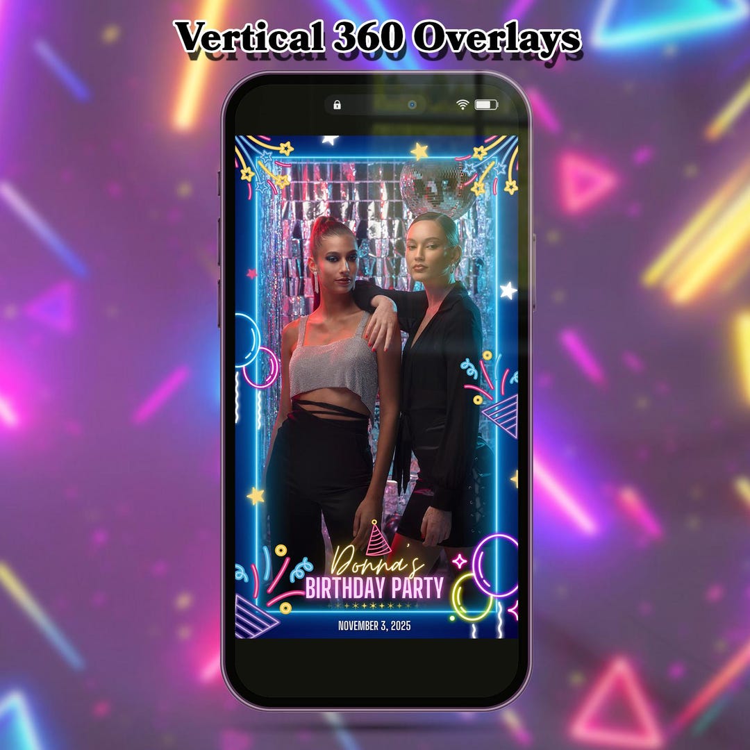 Neon Colors 360 Photo Booth Overlay Blue Colorful Birthday Party Mirror ...