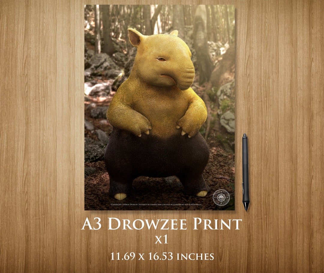 Drowzee Posters (A3) - Realistic Pokémon Art Print - Pokémon Zoology Illustration by Joshua ...