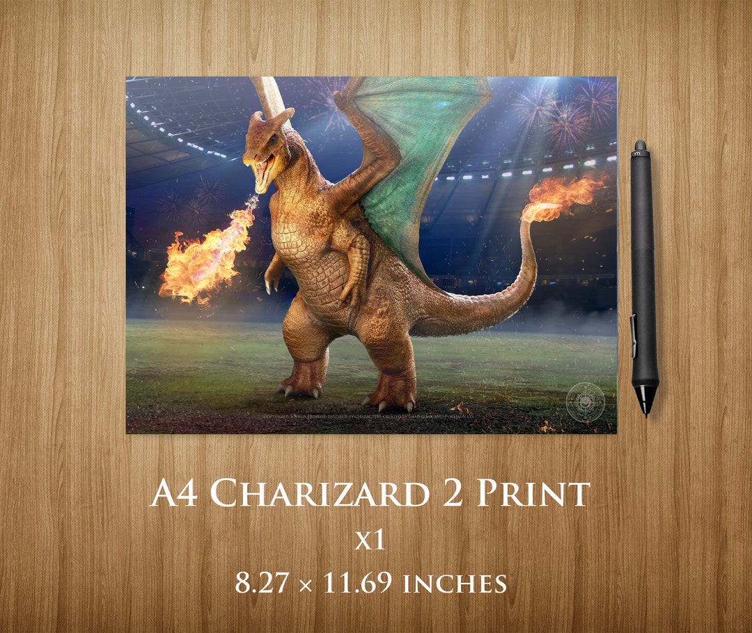 Charizard 2 Print (A4) - Realistic Pokémon Art Print - Pokémon Zoology ...