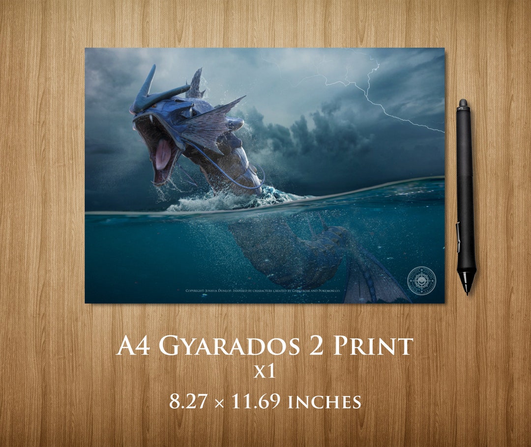 Gyarados 2 Print (A4) - Realistic Pokémon Art Print - Pokémon Zoology ...