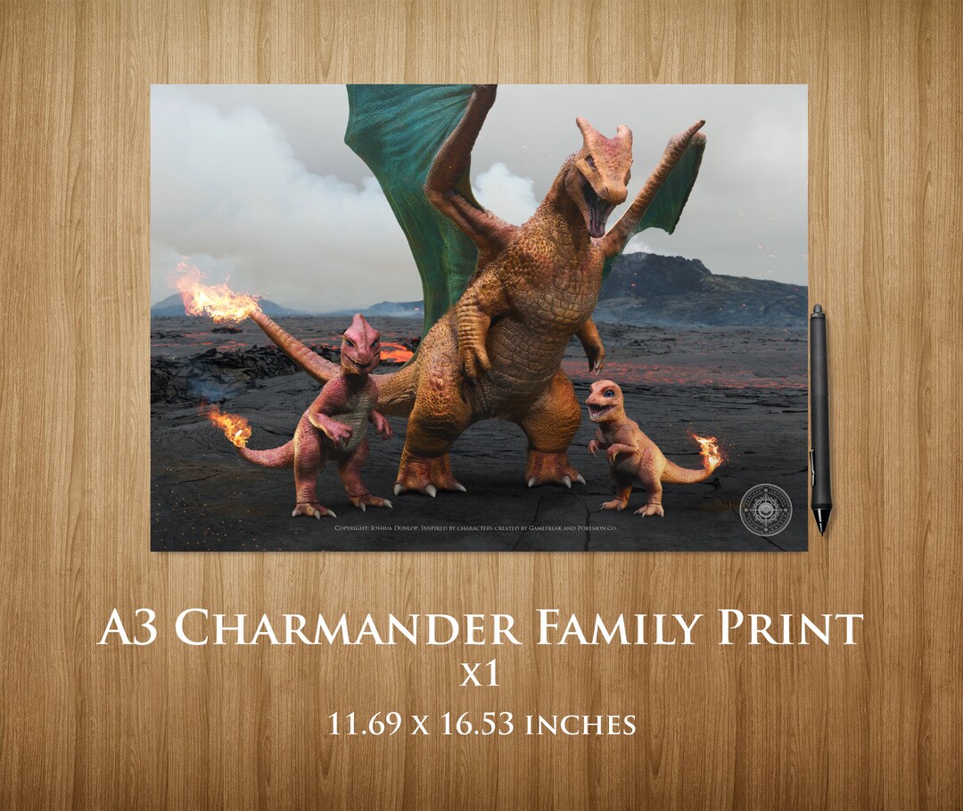Charmander Family Posters (A3) - Realistic Pokémon Art Print - Pokémon ...