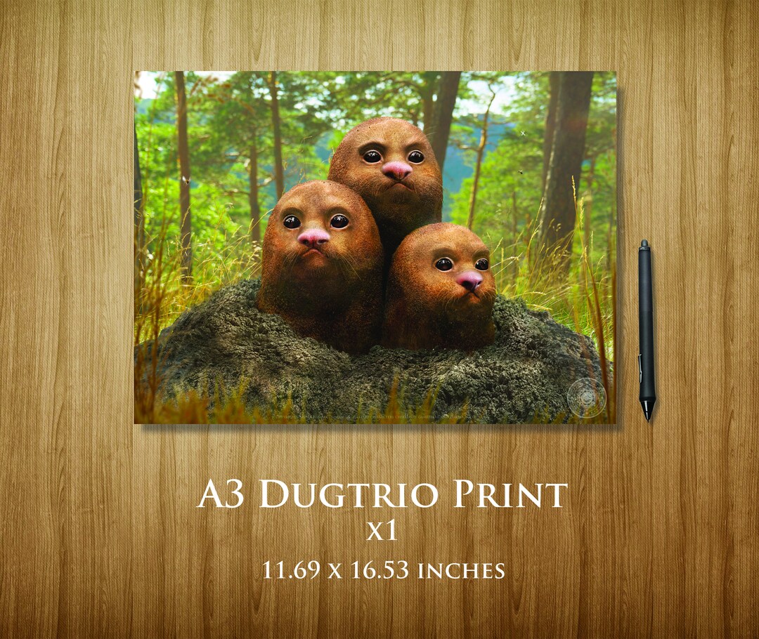 Dugtrio Posters (A3) - Realistic Pokémon Art Print - Pokémon Zoology ...