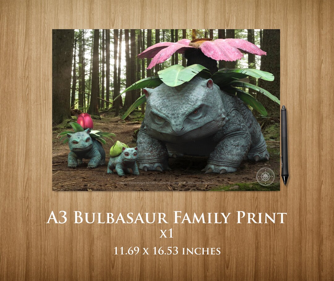 Bulbasaur Family A3 Poster - Realistic Pokémon Art Print - Pokémon ...