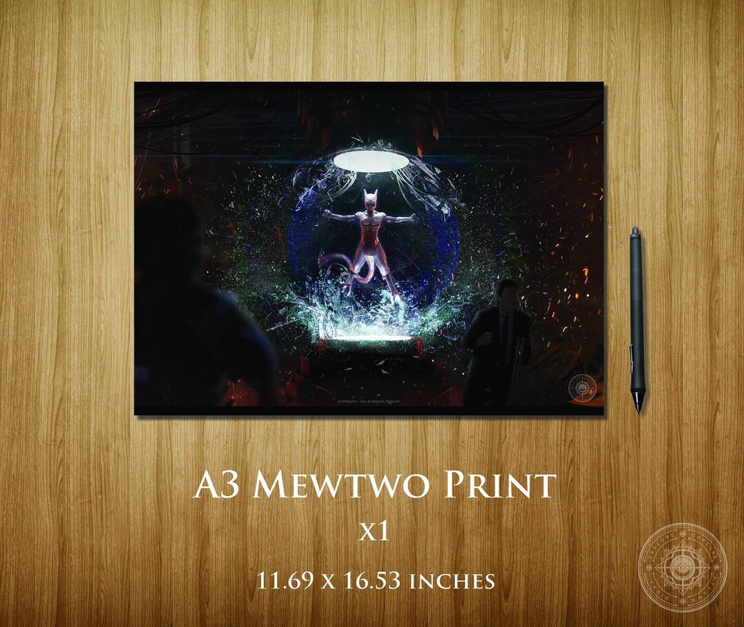 Mewtwo 1 Posters (A3) - Realistic Pokémon Art Print - Pokémon Zoology ...