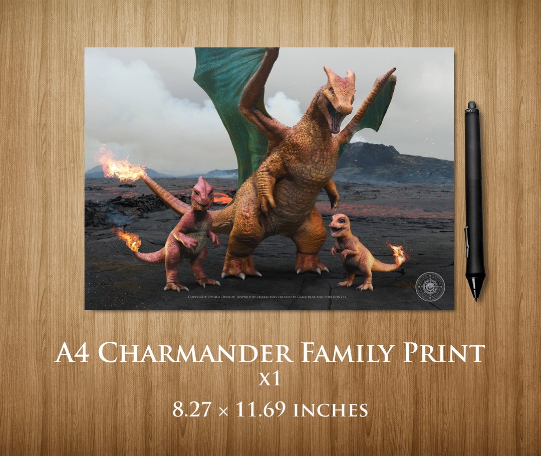Charmander Family (A4) - Realistic Pokémon Art Print - Pokémon Zoology ...
