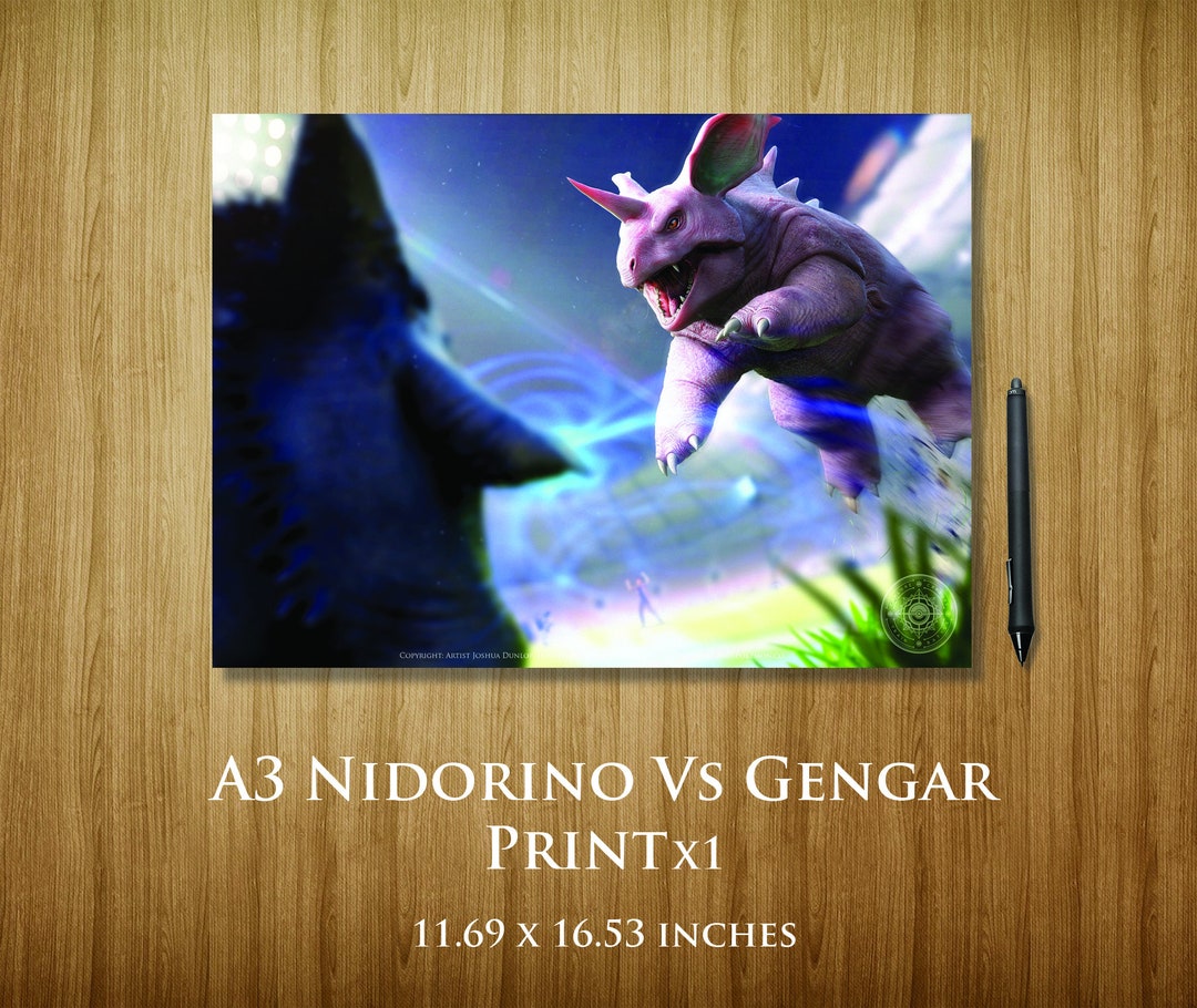 Nidorino Vs Gengar Posters (A3) - Realistic Pokémon Art Print - Pokémon Zoology Illustration by ...
