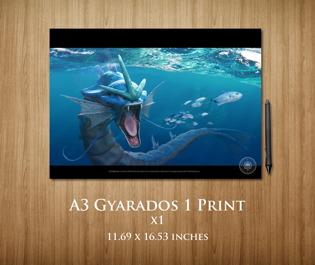 Gyarados 1 Posters (A3) - Realistic Pokémon Art Print - Pokémon Zoology ...