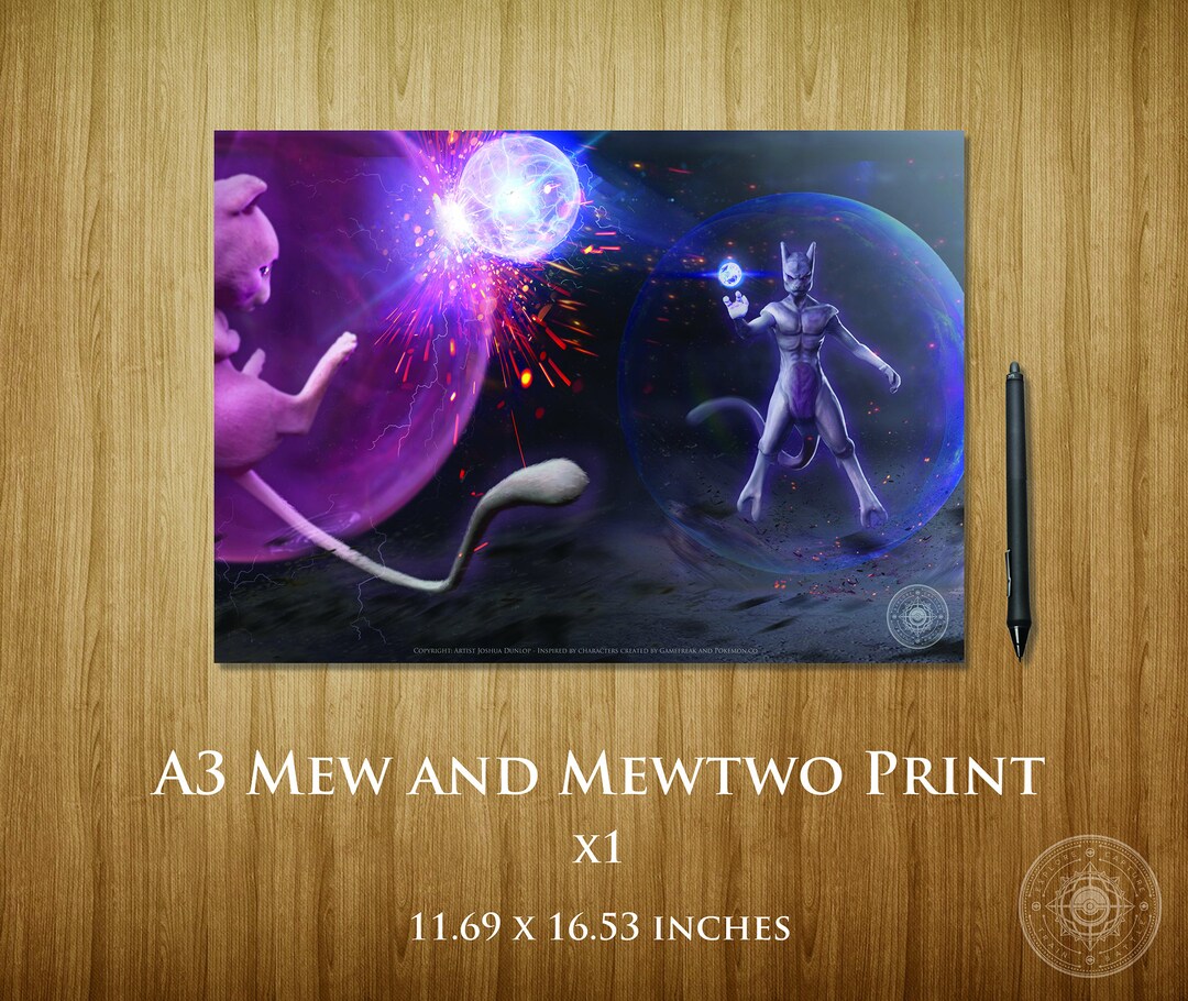 Mewtwo Vs Mew Posters (A3) - Realistic Pokémon Art Print - Pokémon ...