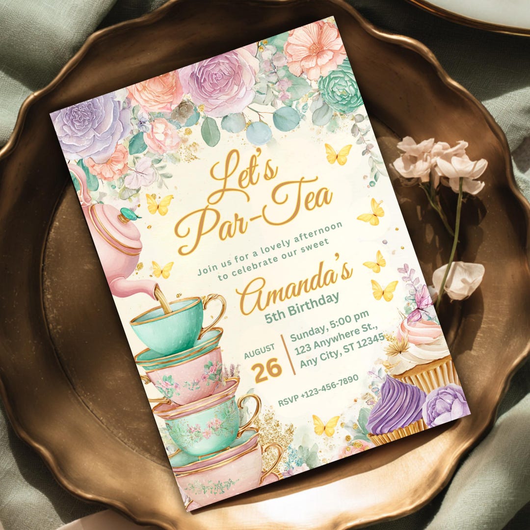 Par-tea Birthday Invitation | Tea Party Birthday Invite for Girls ...