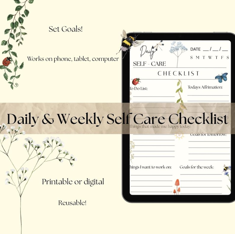 Self Care Checklist - Printable Daily Self Care Planner - Digital Download - Wellness ...