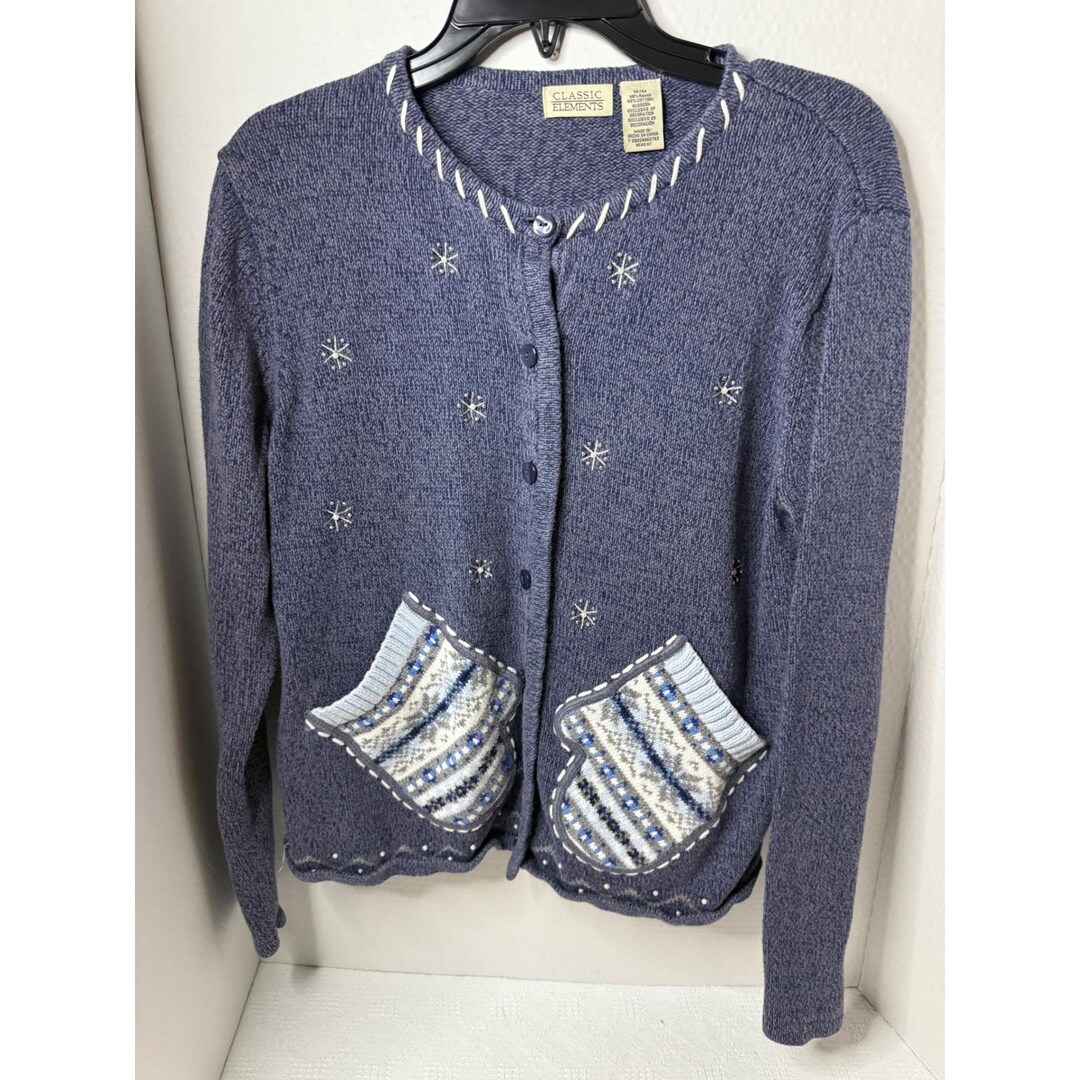 Classic Elements Cardigan Sweater Womens Medium Snowflake Mitten ...